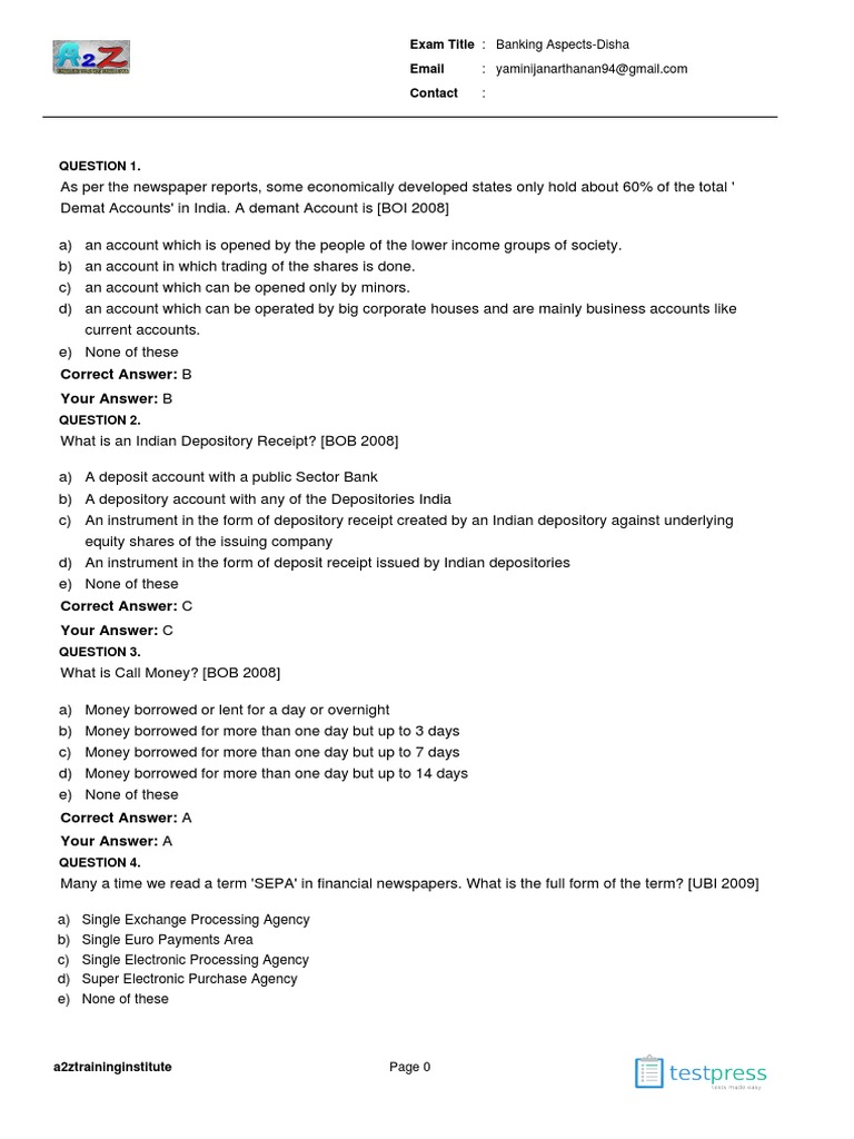 Banking Exam Prep Questions | PDF | Banks | Cheque