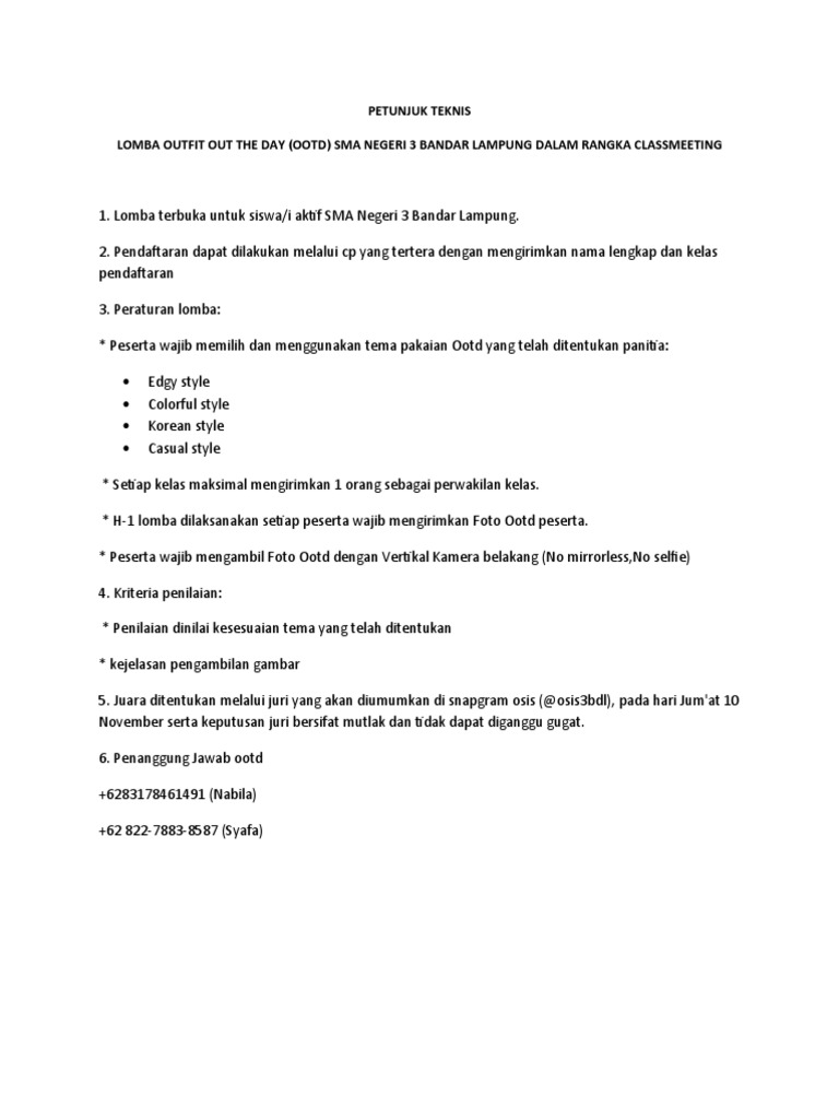 Petunjuk Teknis Lomba Ootd | PDF