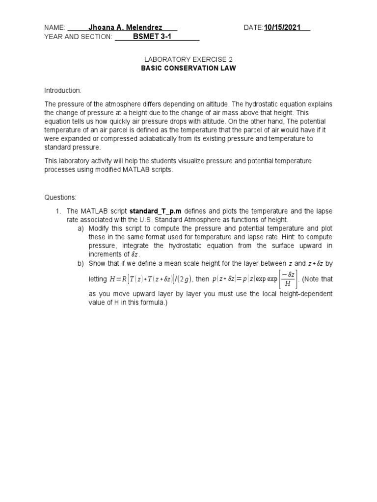 MATLAB Lab: Atmospheric Pressure & Temp | PDF | Pressure | Atmosphere ...