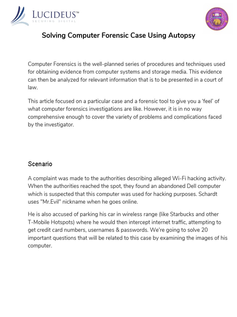Solving Computer Forensic Case Using Autopsy: Scenario | PDF | Computer Network | Microsoft Windows