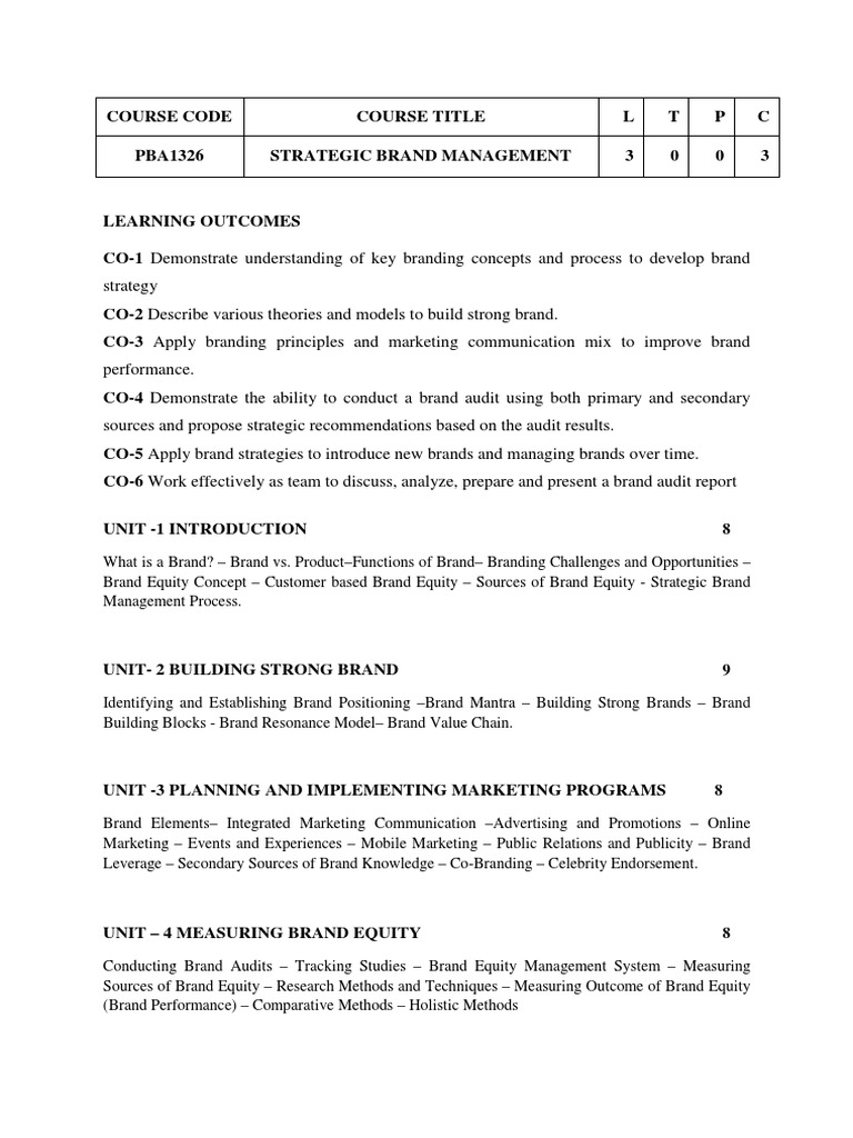 Strategic Brand Management Course | PDF | Brand | Marketing