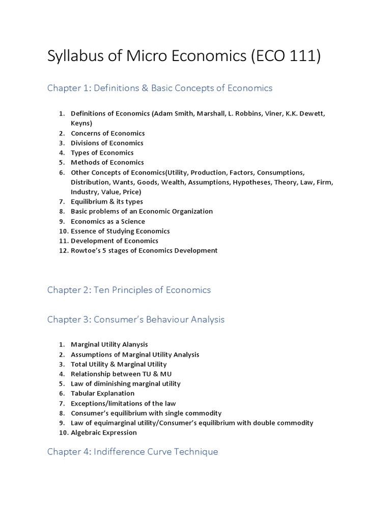 ECO 111 Syllabus | PDF | Elasticity (Economics) | Demand