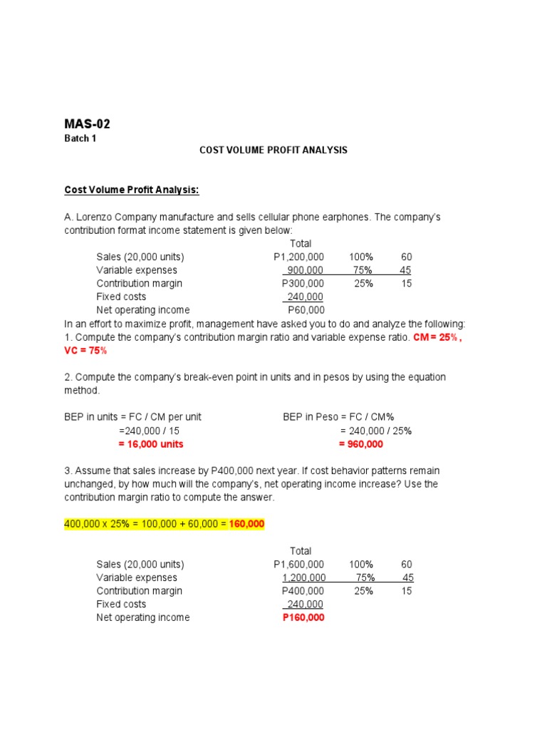 Module 2 ARS PCC - CVP, Absorption and Variable (Answers) | PDF ...