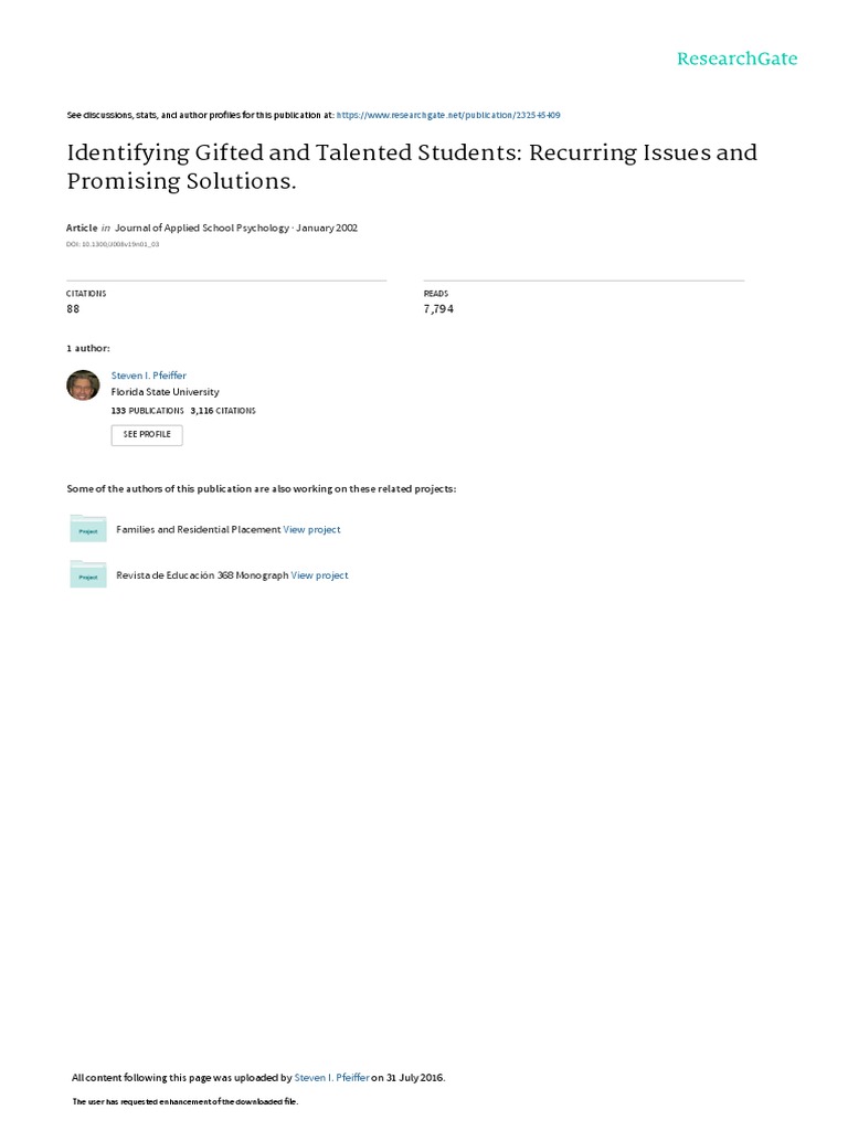 Identifying Gifted and Talented Students: Recurring Issues and ...