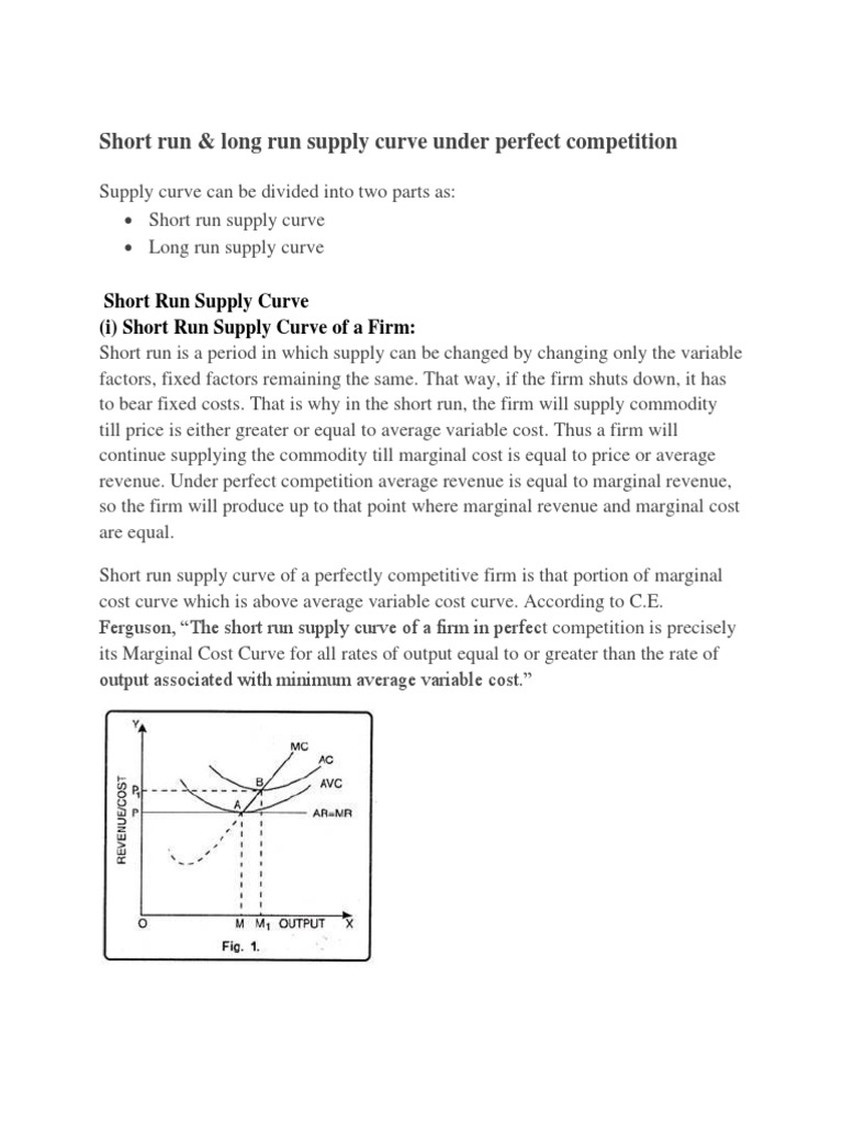 Short Run & Long Run Supply Curve Under Perfect Competition | PDF ...