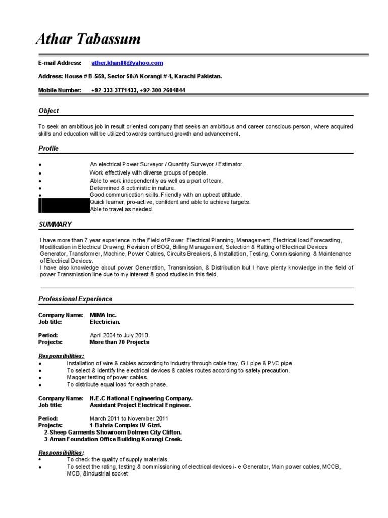 CV ATHAR (Updated) | Download Free PDF | Electric Power Transmission ...