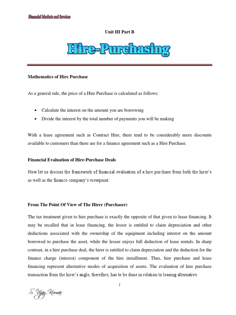 Hire Purchase | PDF | Net Present Value | Lease