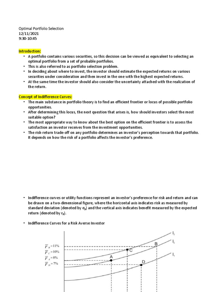 Optimal Portfolio Selection | PDF | Beta (Finance) | Mathematical ...