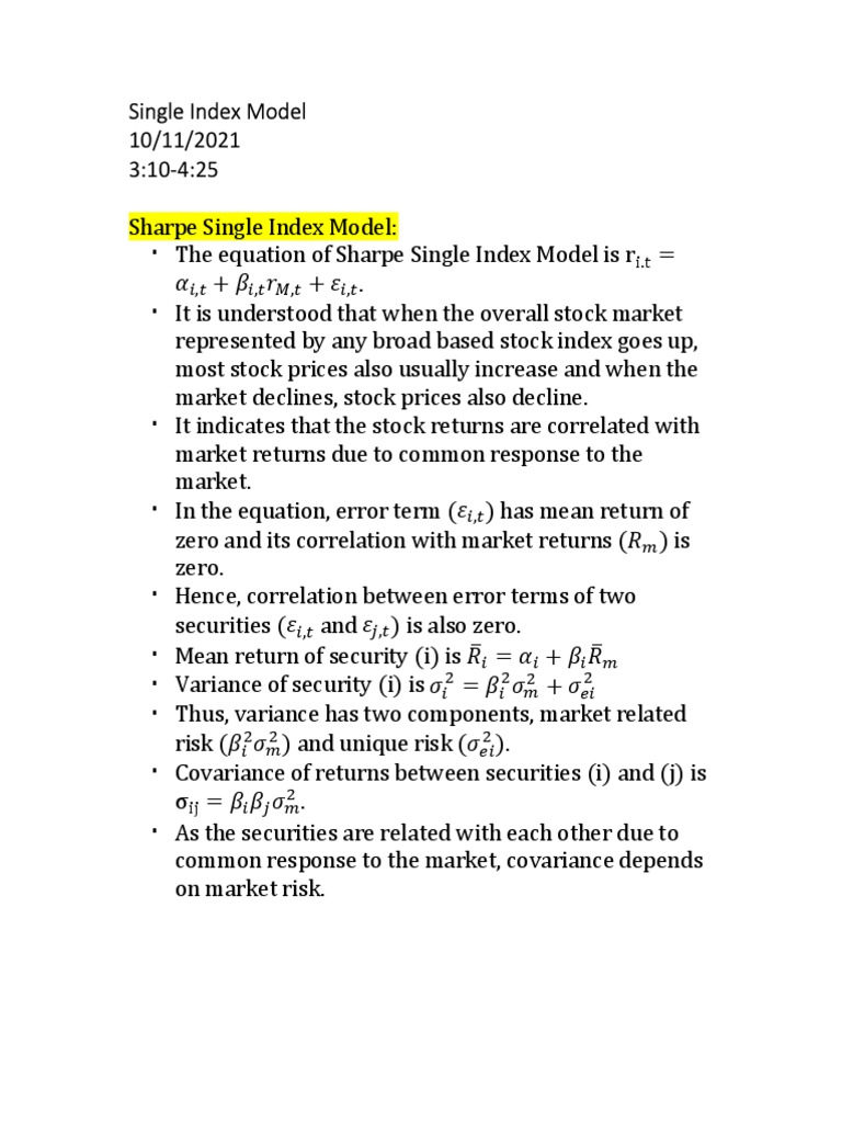 Single Index Model | PDF | Beta (Finance) | Stock Market Index