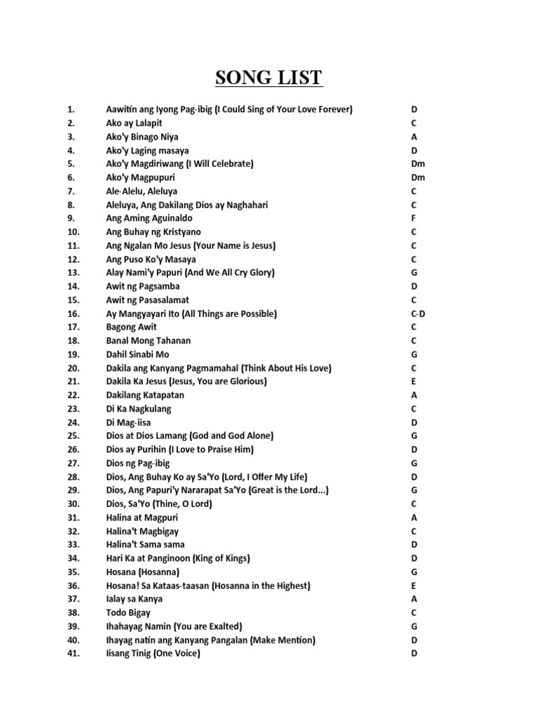 Tagalog Songbook - Song List | PDF