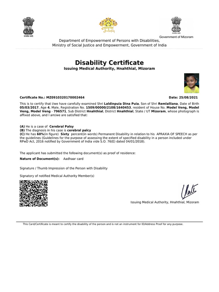 Disability Certificate | PDF