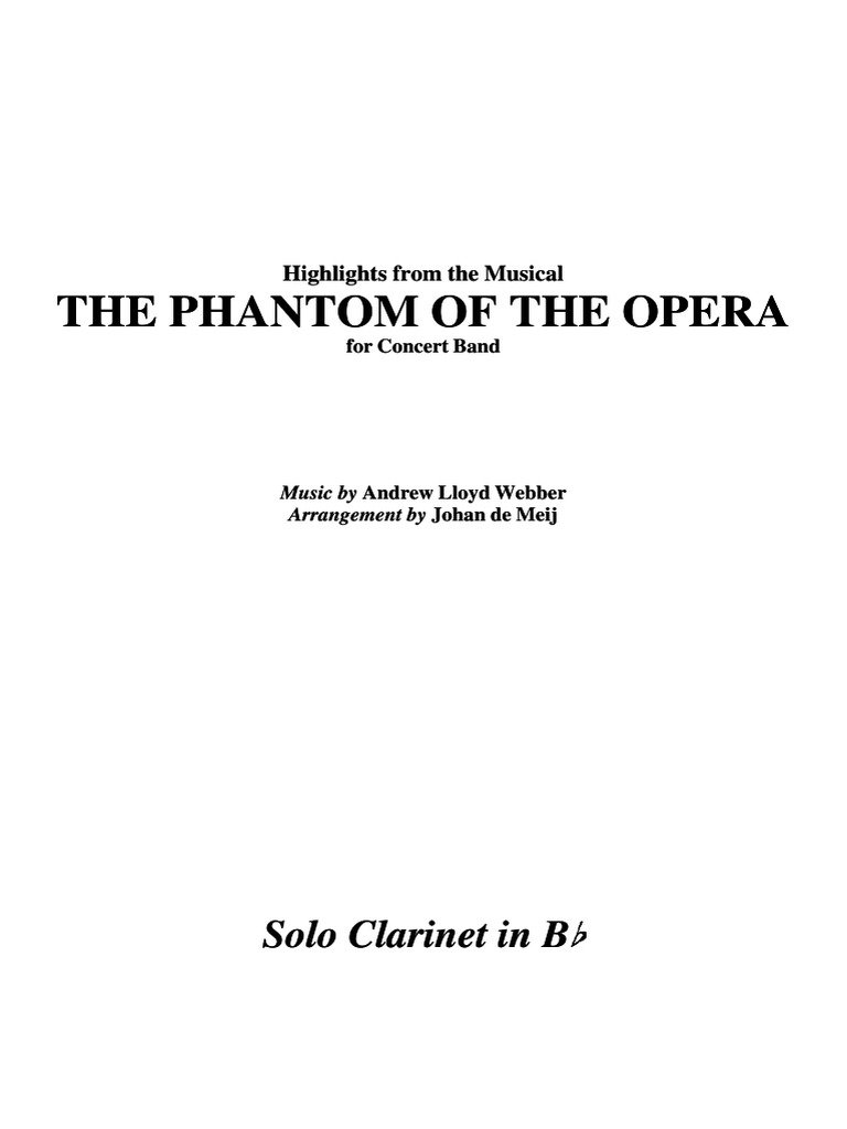 10highlights From The Musical The Phantom of The Opera Solo Clarinet in ...