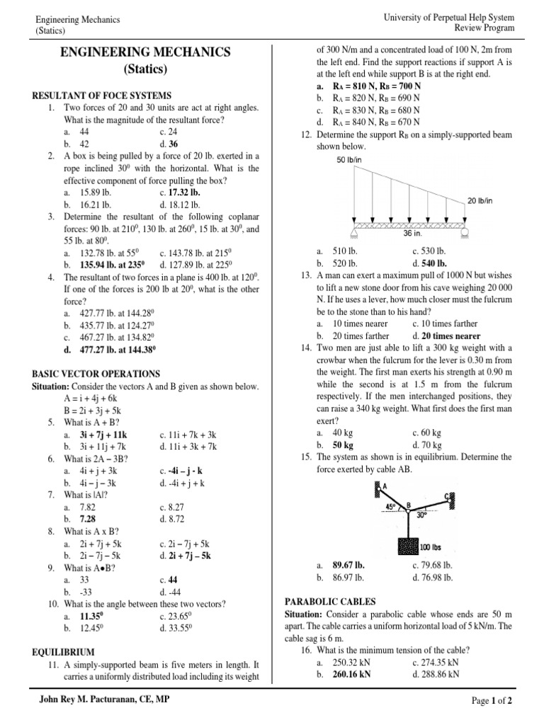 Engineering Mechanics (Statics) : A B A B A B B | PDF | Lever | Belt ...