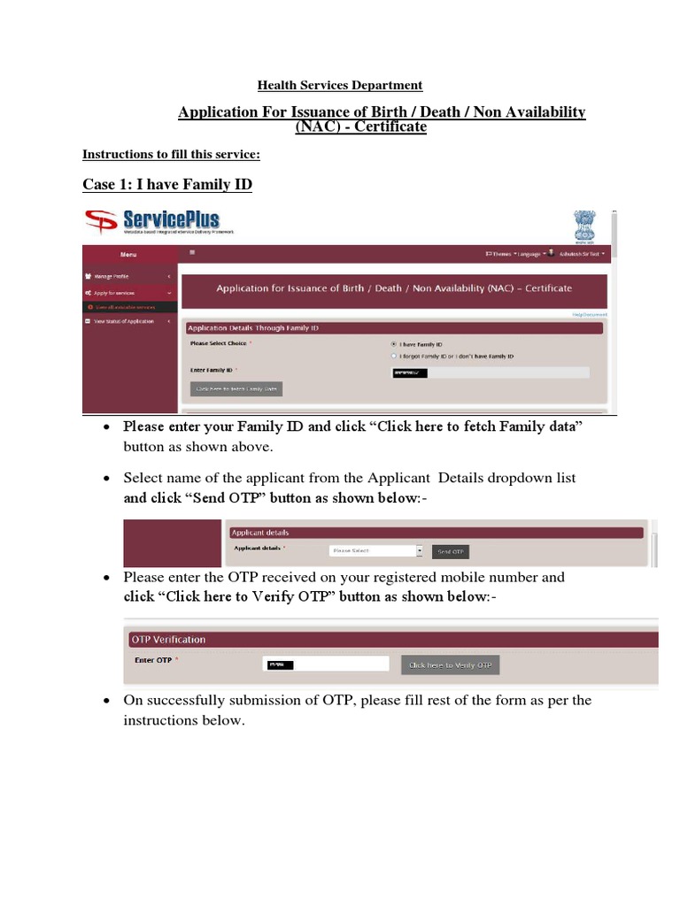 Application For Issuance of Birth / Death / Non Availability (NAC ...