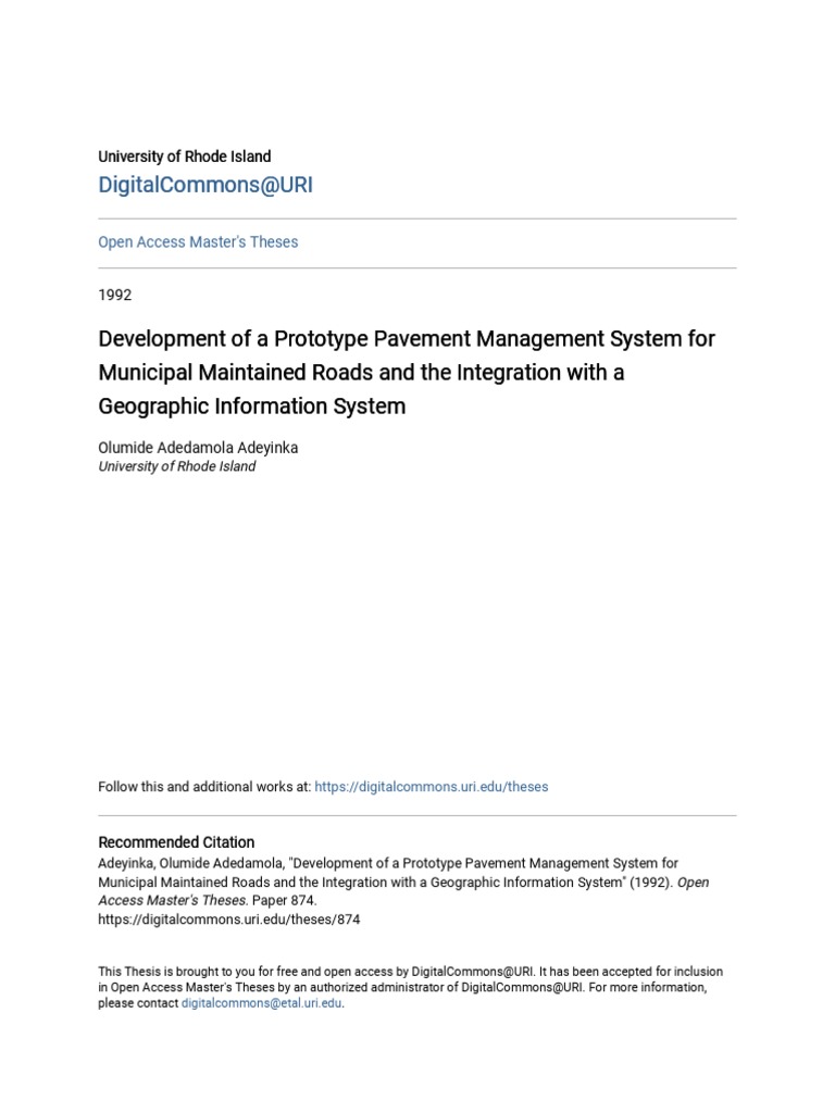 Development of A Prototype Pavement Management System For Municip | PDF ...
