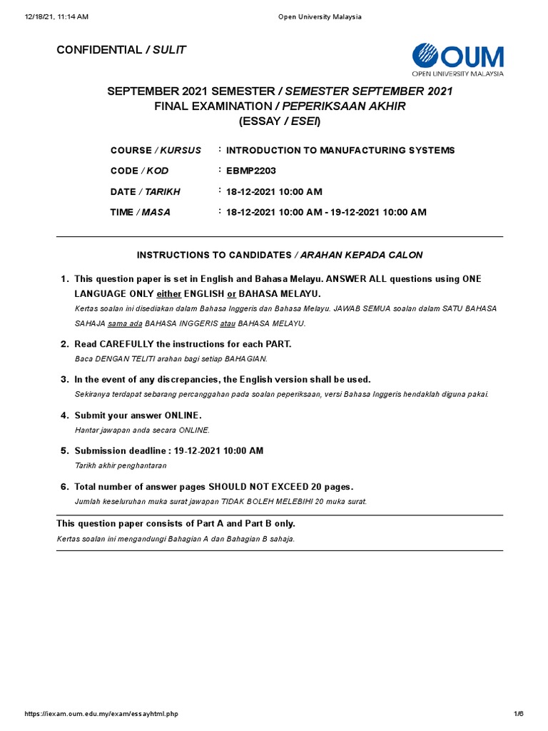 Open University Malaysia Exam | PDF