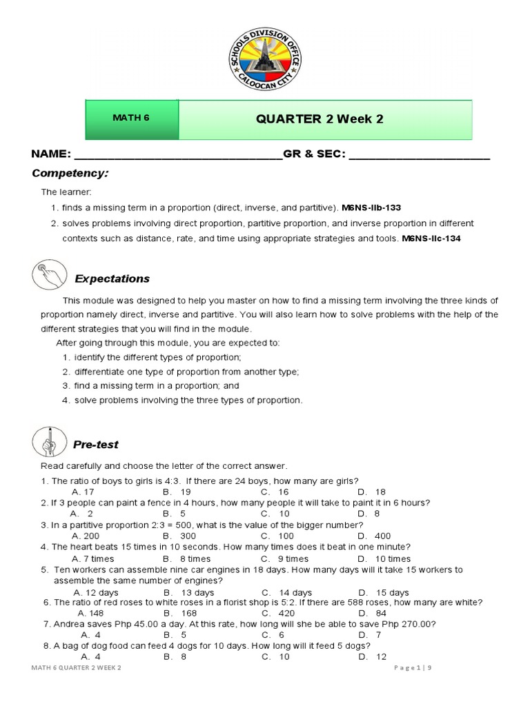 Math 6 QTR 2 Week 2 | PDF | Ratio | Mathematics