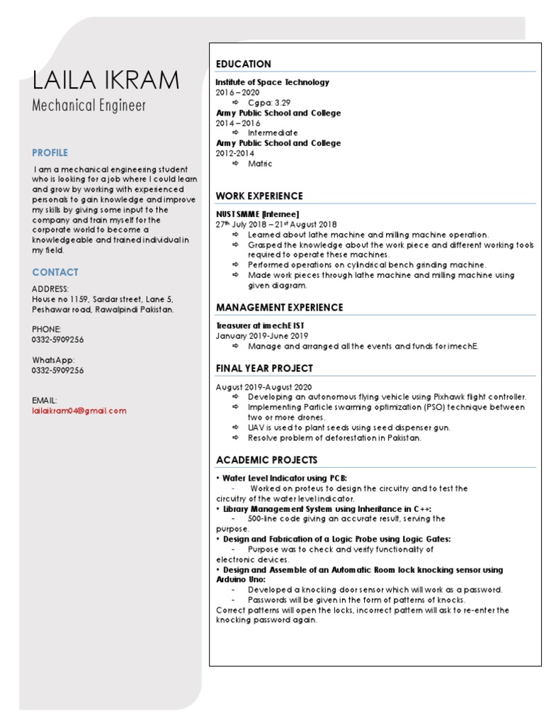 Laila Ikram 200501050 CV | PDF | Unmanned Aerial Vehicle | Machines