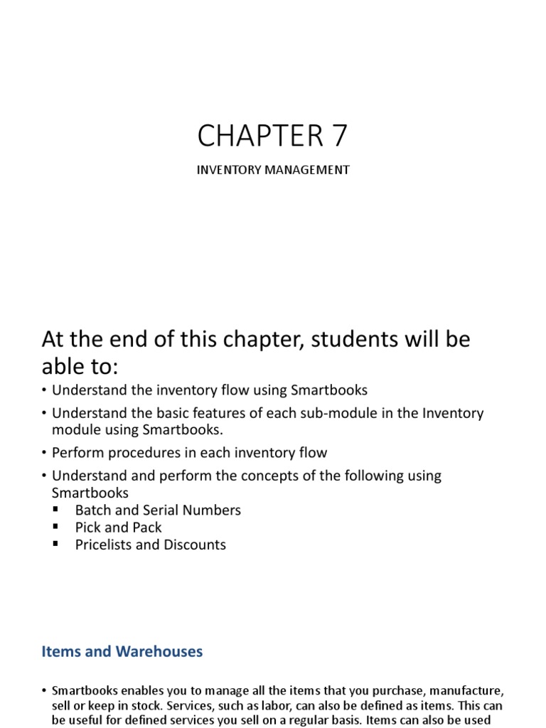 Smartbooks Inventory Guide | PDF | Inventory | Warehouse