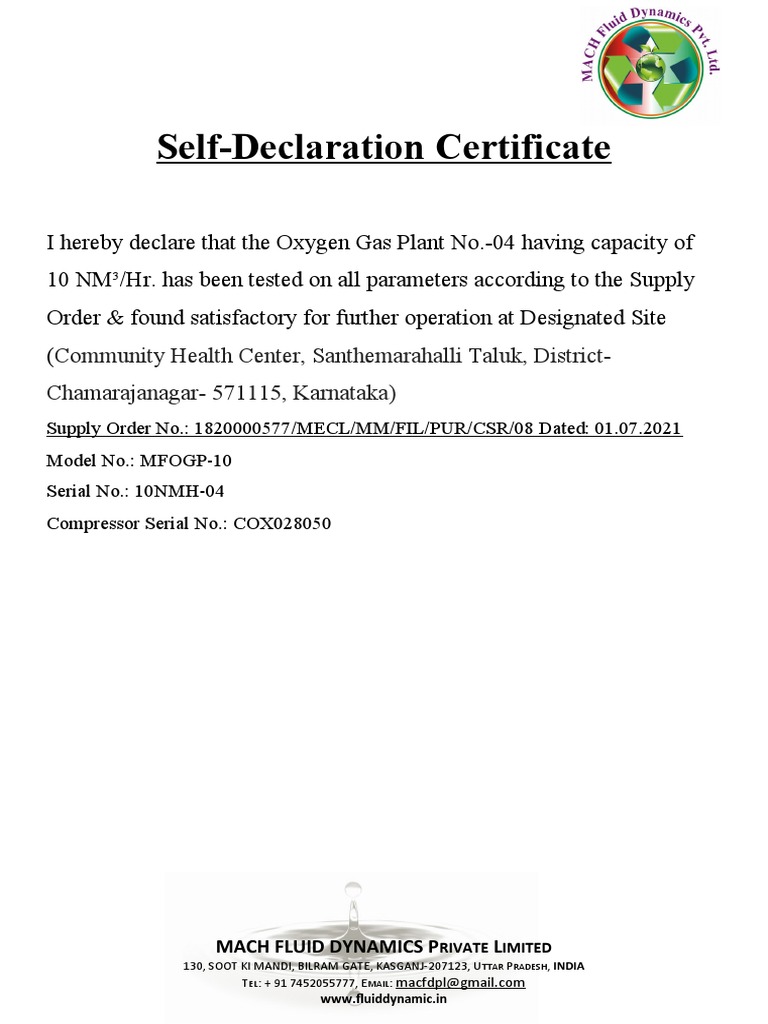 Self Declaration Certificate | PDF