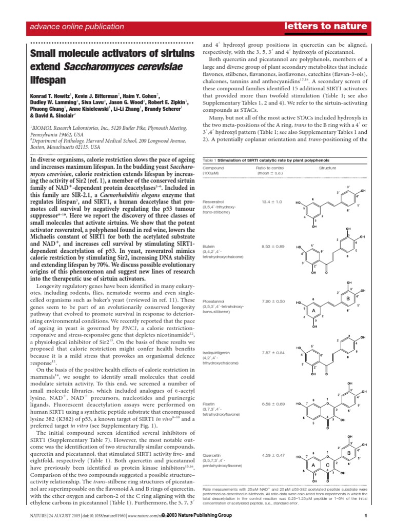 Small Molecule Activators of Sirtuins Extend Saccharomyces Cerevisiae ...