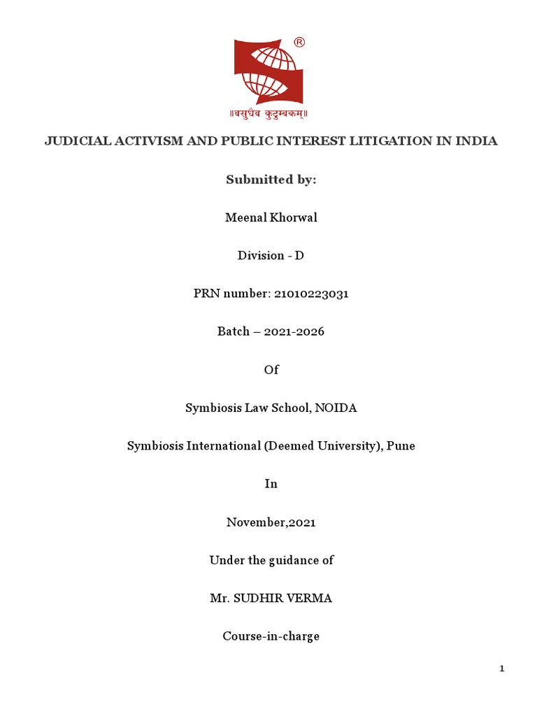Judicial Activism and Public Interest Litigation in India | PDF ...