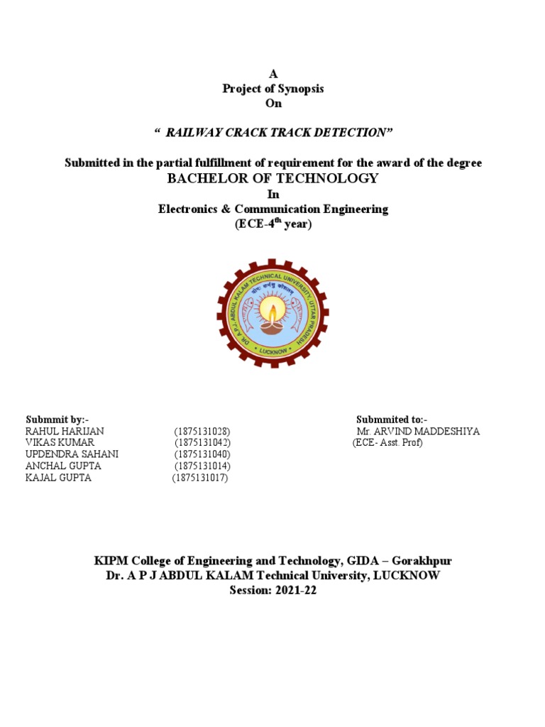 Bachelor of Technology: " Railway Crack Track Detection" | PDF ...