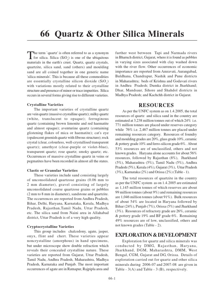 An Overview of Quartz and Other Silica Mineral Resources in India | PDF ...
