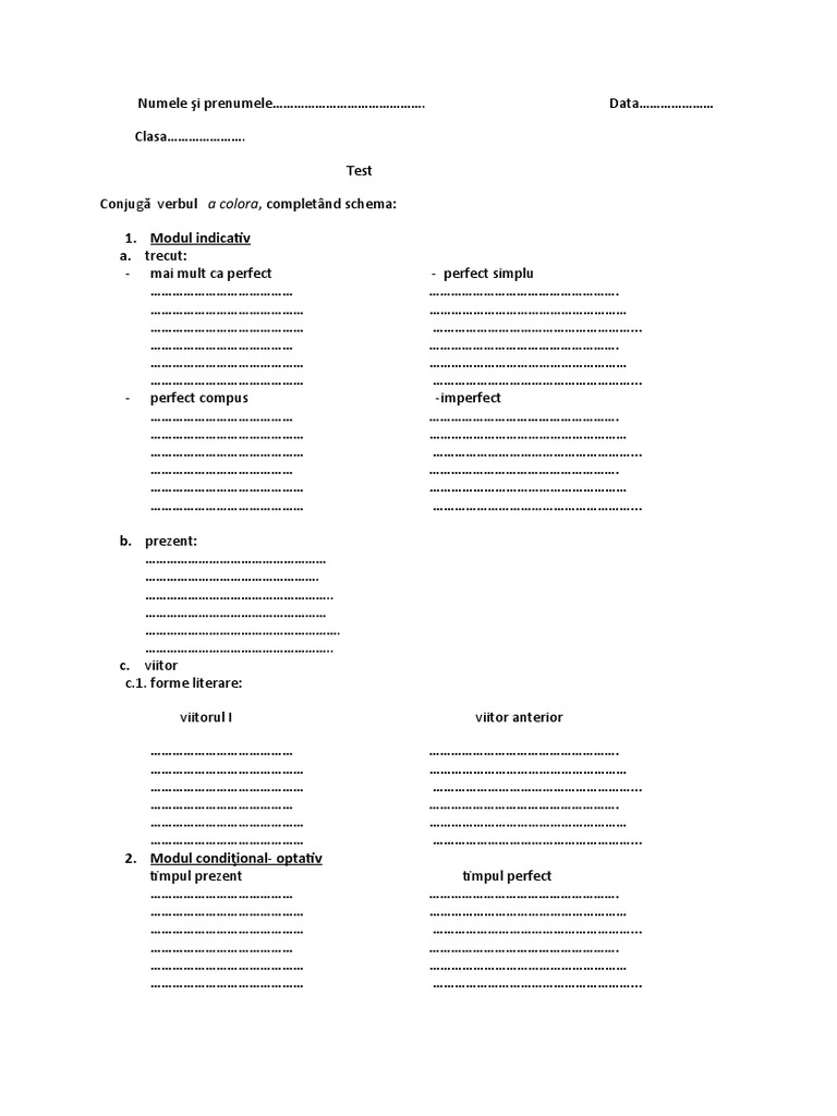 Test Conjugarea Toate Modurile Si Timpurile | PDF