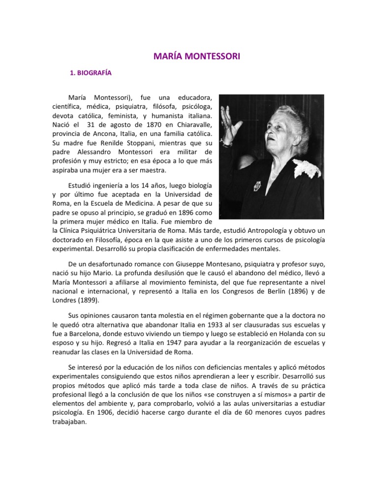 La vida y obra de María Montessori: El desarrollo del método educativo ...