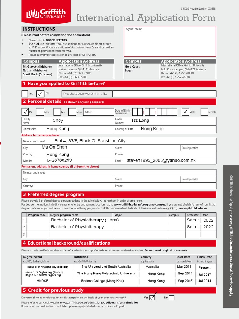 Griffith Application Form Ugpg | PDF | Bachelor's Degree | Academic Degree