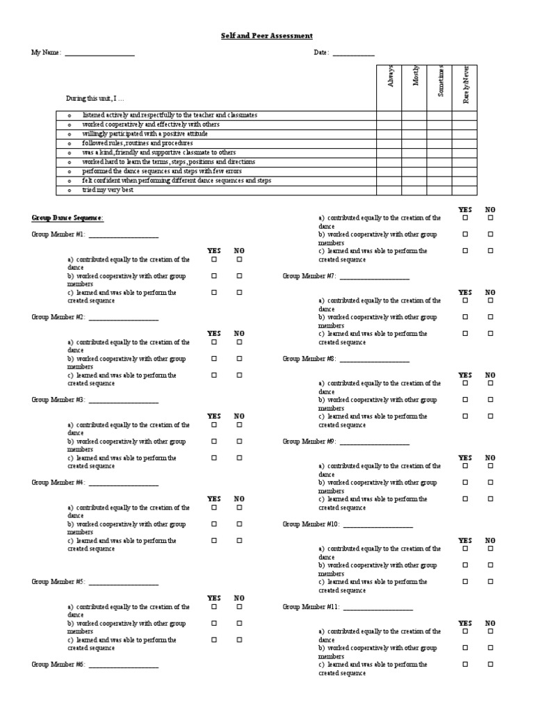 Self and Peer Assessment Dance | PDF | Pedagogy | Psychology