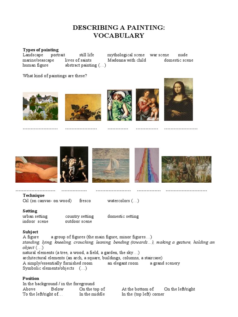 Describing A Painting: Vocabulary | PDF | Color | Paintings