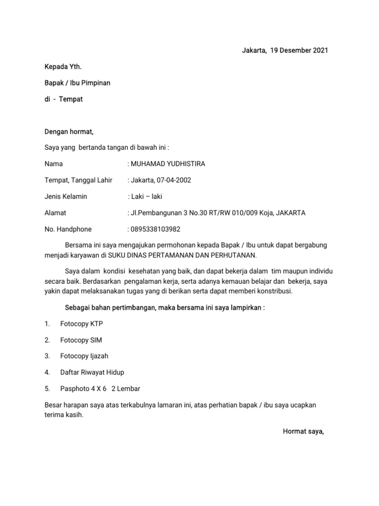 Surat Lamaran Kerja Ppsu | PDF