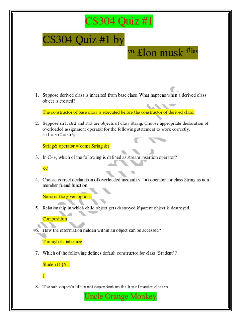 CS304 QUIZ 1 SOLVED 2021 by Lon Musk | PDF | Class (Computer Programming) | Programming