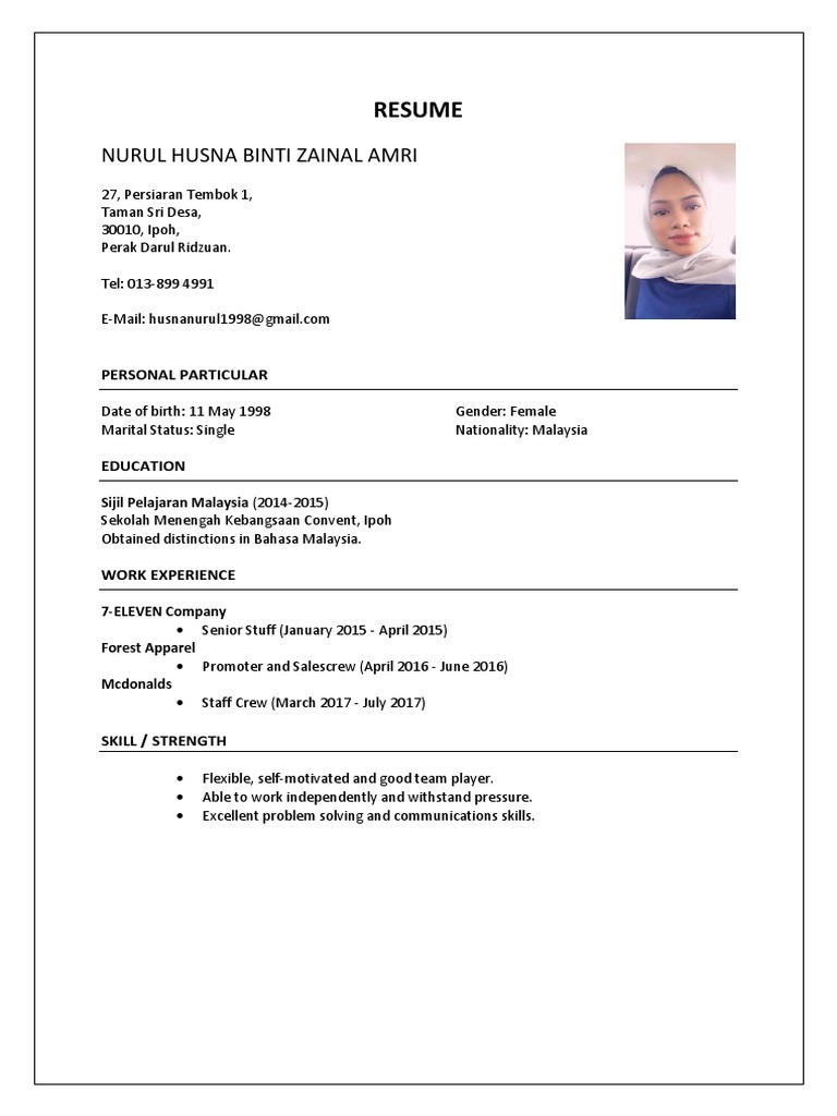 Resume: Nurul Husna Binti Zainal Amri | PDF