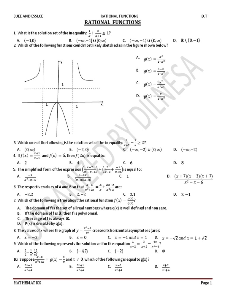 Rational Functions Multiple Choice Questions | PDF | Asymptote ...