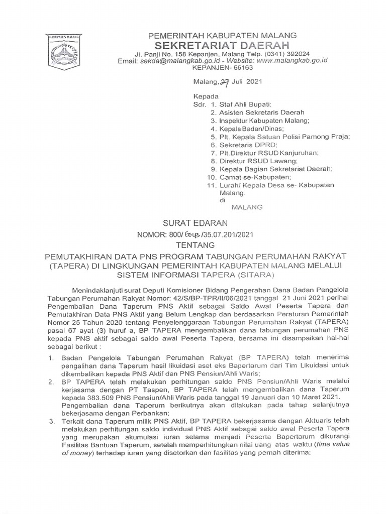 Surat Edaran TAPERA 1 | PDF