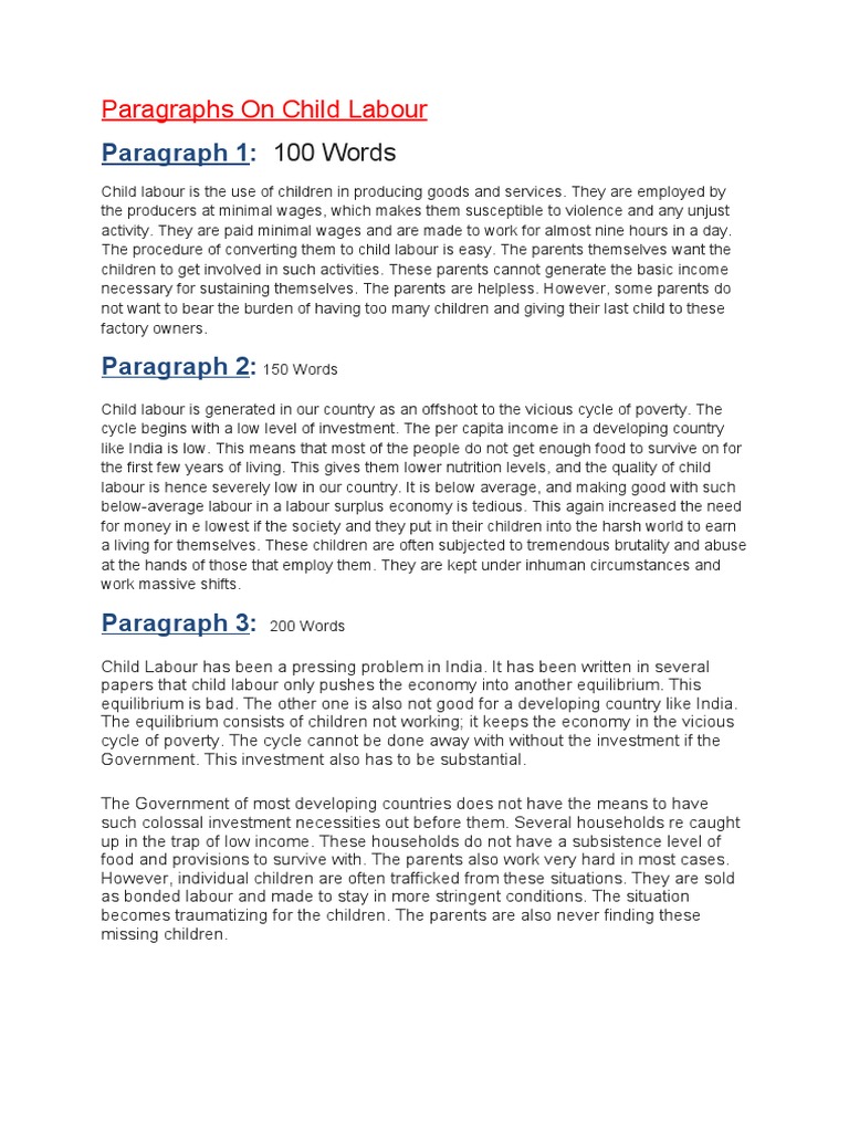 Paragraphs On Child Labour | PDF | Labour Economics | Child Labour