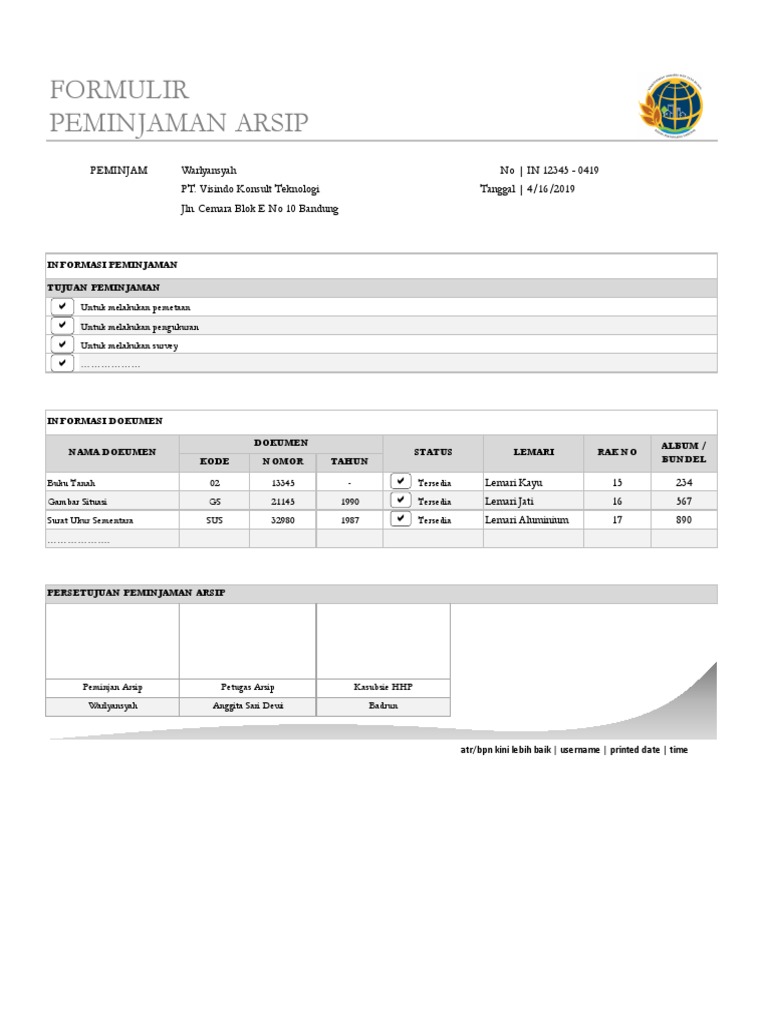 Formulir Peminjaman Arsip | PDF