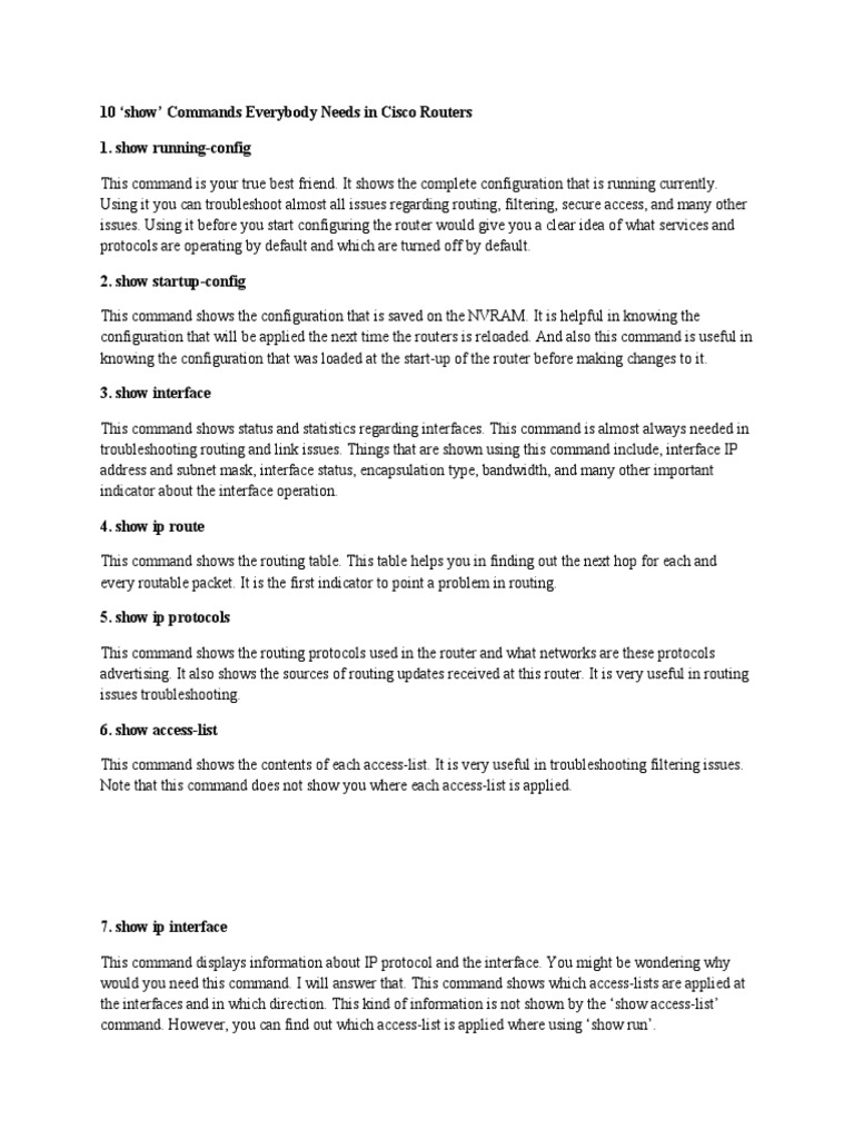 10 Show' Commands Everybody Needs in Cisco Routers 1. Show Running ...