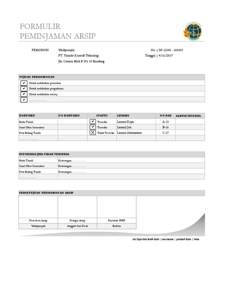 Form Peminjaman Arsip | PDF