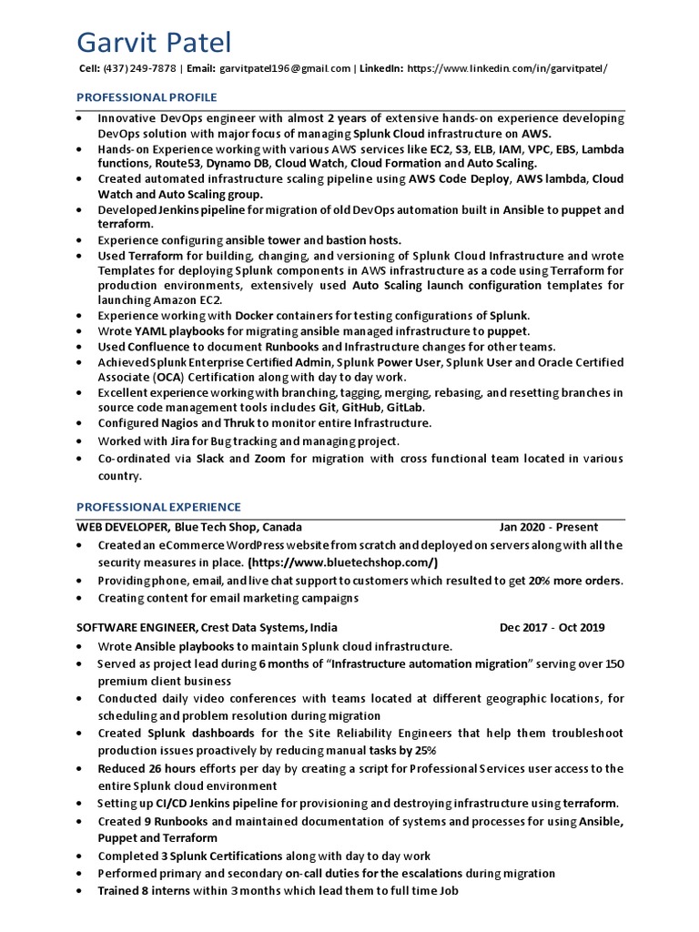 Garvit Patel: Professional Profile | PDF | Cloud Computing | Amazon Web Services