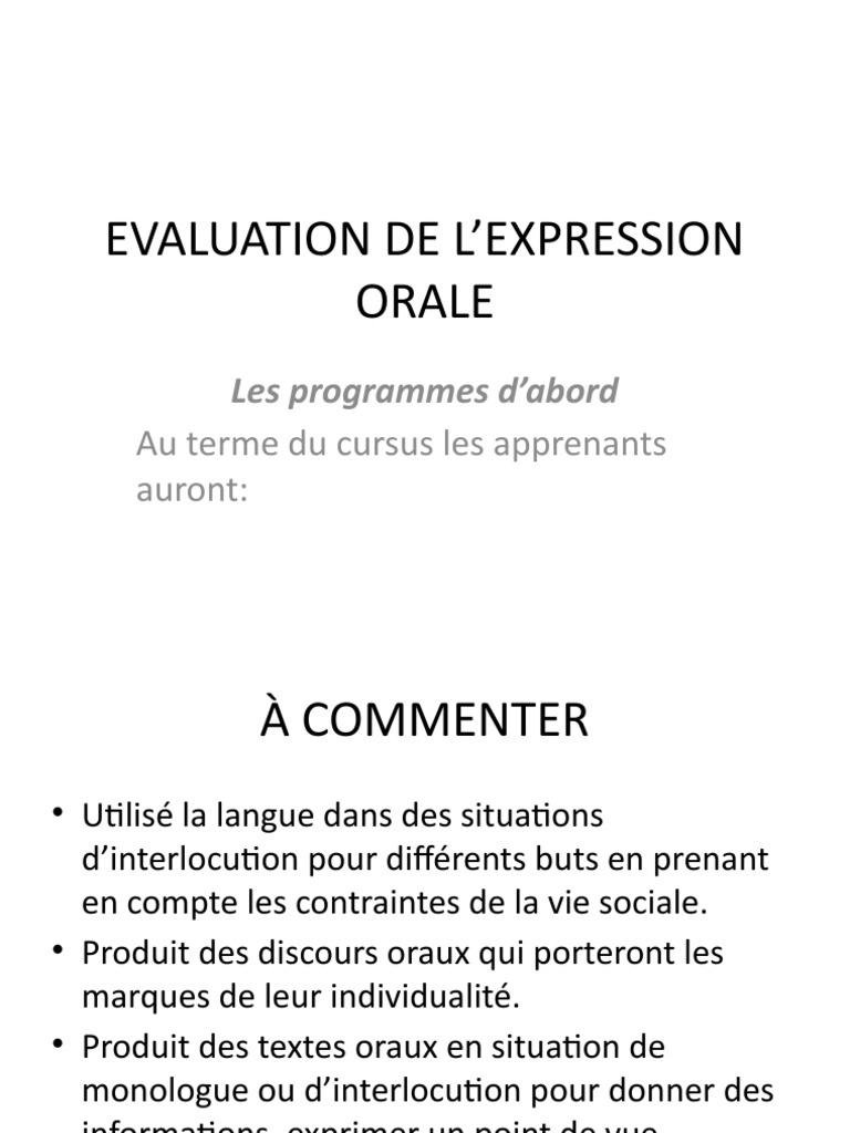 Evaluation de L - Expression Orale | PDF | la communication | Sciences cognitives