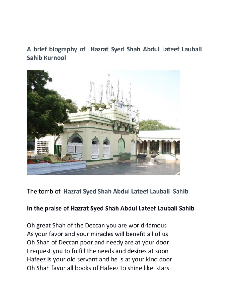A Brief Biography of Hazrat Syed Shah Abdul Lateef Laubali Sahib ...
