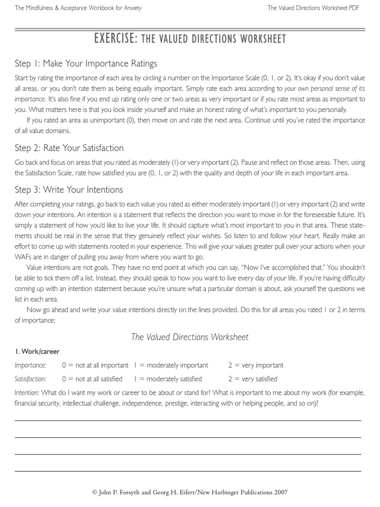Exercise:: The Valued Directions Worksheet | PDF | Psychology ...