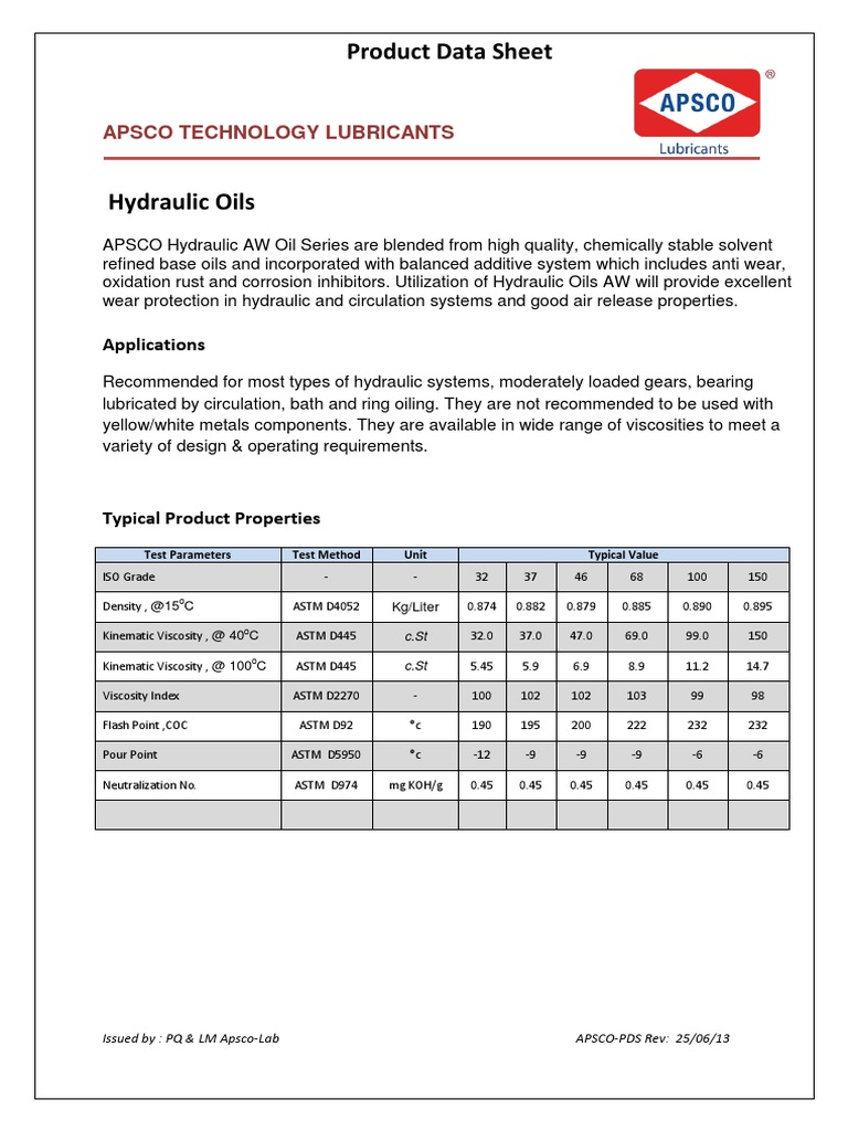 Product Data Sheet: Apsco Technology Lubricants | PDF