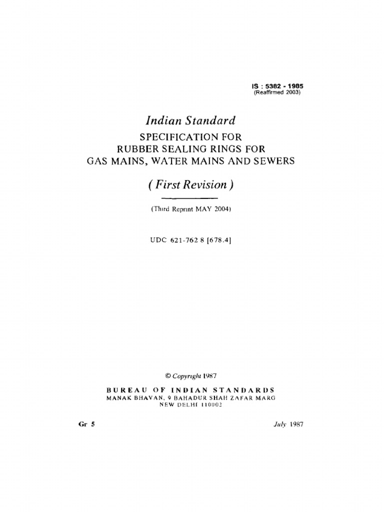Is - 5382-1985 2003 Rubber Rings Requirements | PDF