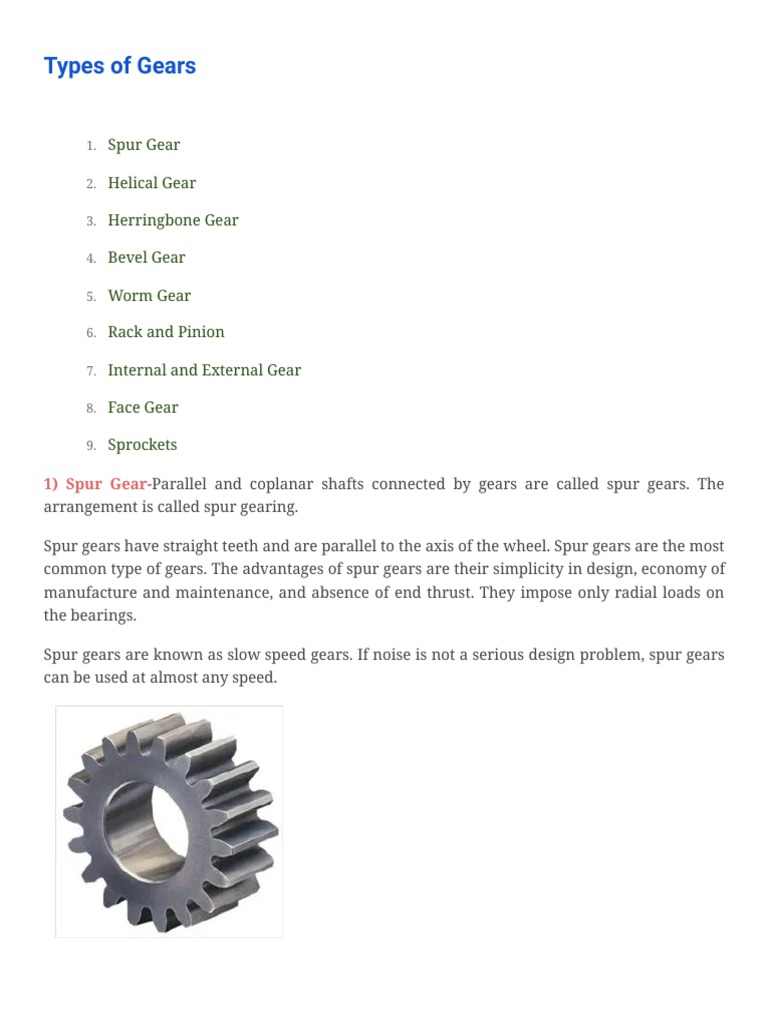 Types of Gears | PDF | Gear | Mechanical Engineering