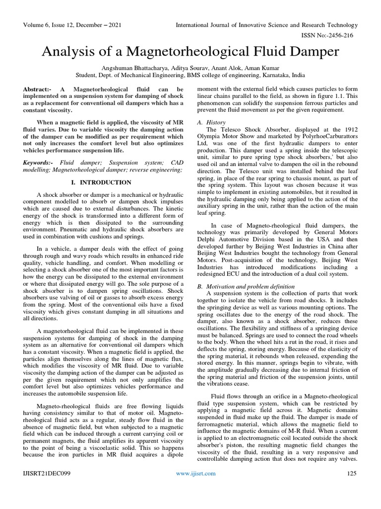 Analysis of A Magnetorheological Fluid Damper | PDF | Continuum Mechanics | Chemistry